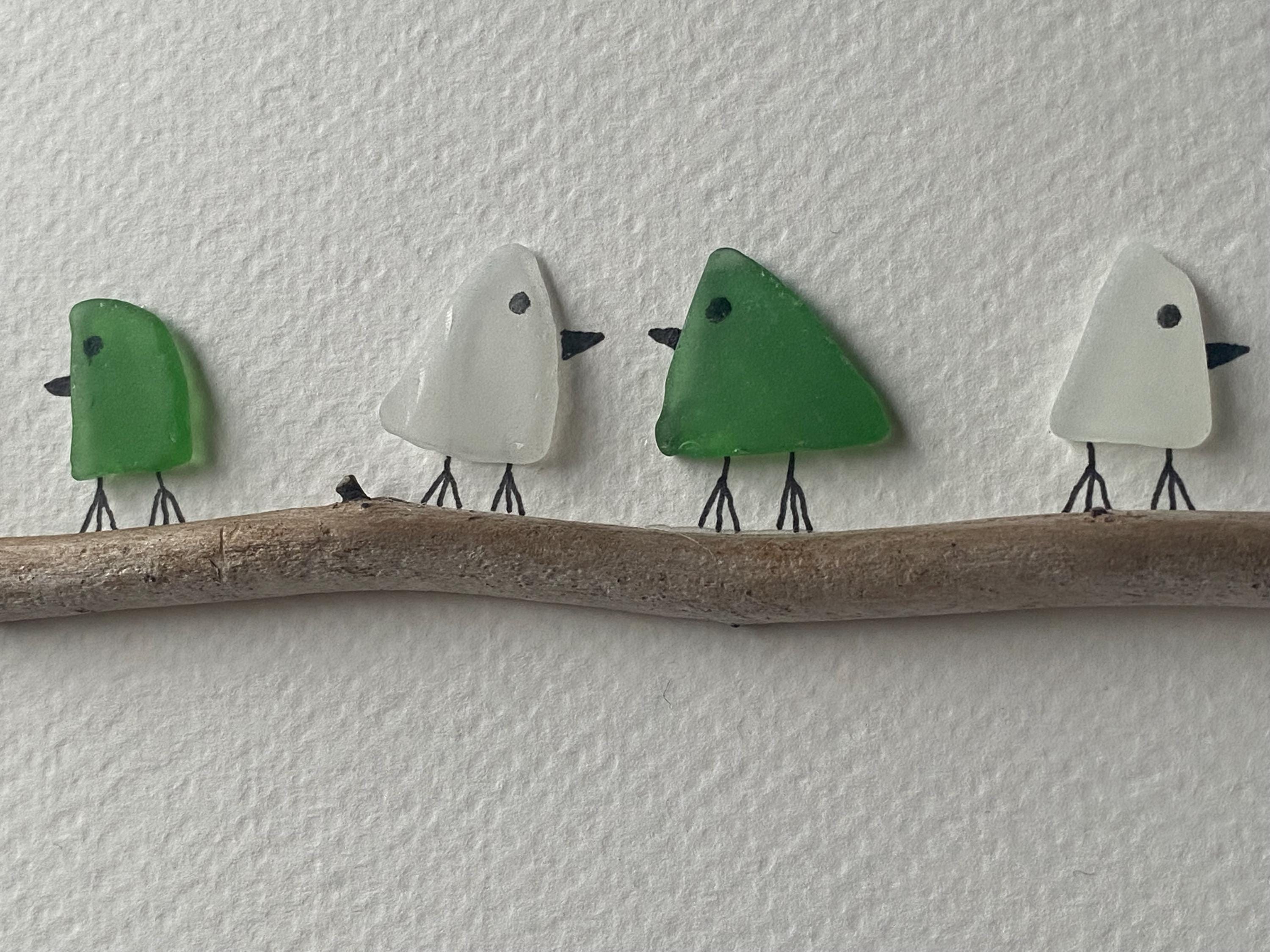 Sea Glass and Driftwood Art, Birds on A Branch, Original, Beach Glass ...