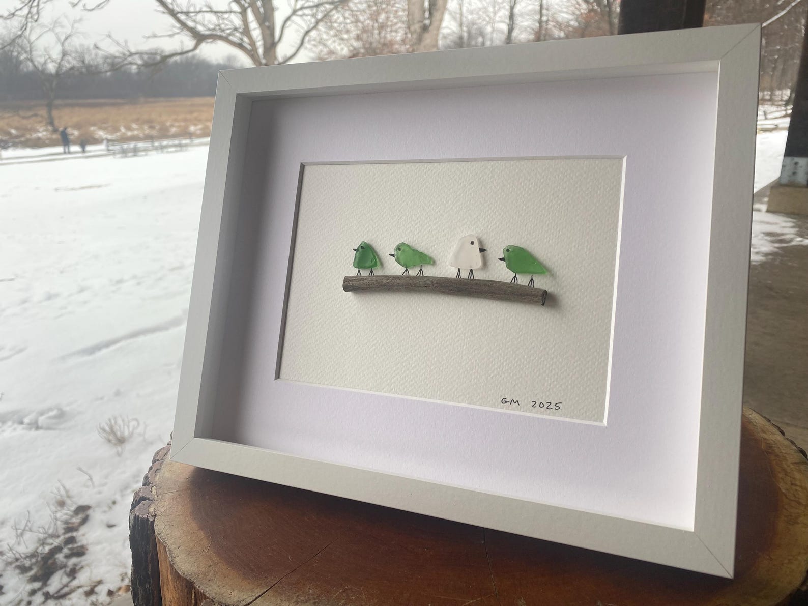 Sea Glass and Driftwood Art, Birds on A Branch, Original, Beach Glass ...