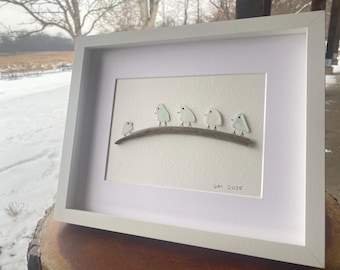 Sea Glass and Driftwood Art, Birds on A Branch, Original, Beach Glass ...