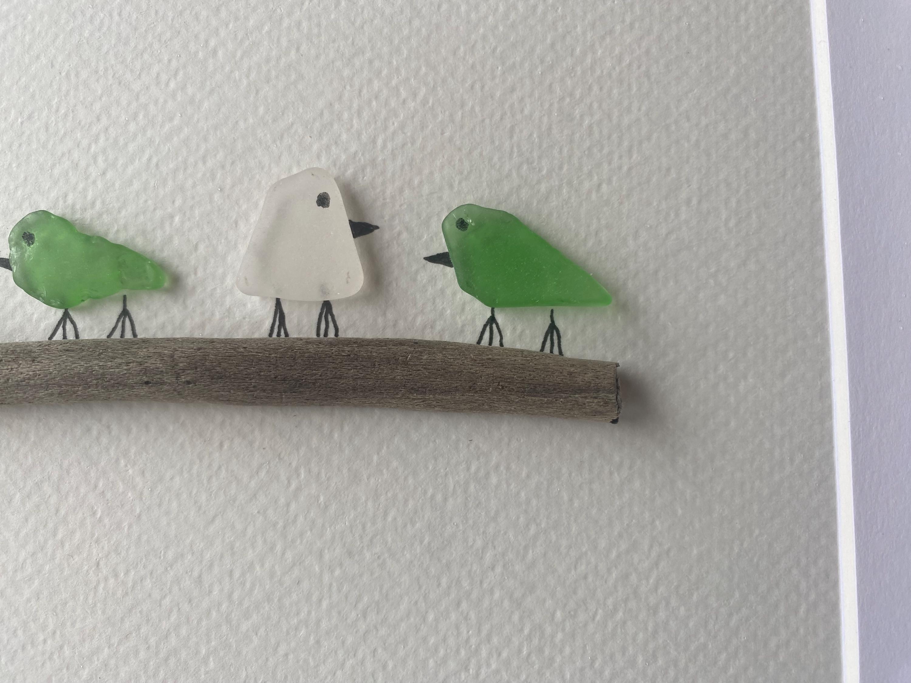 Sea Glass and Driftwood Art, Birds on A Branch, Original, Beach Glass ...