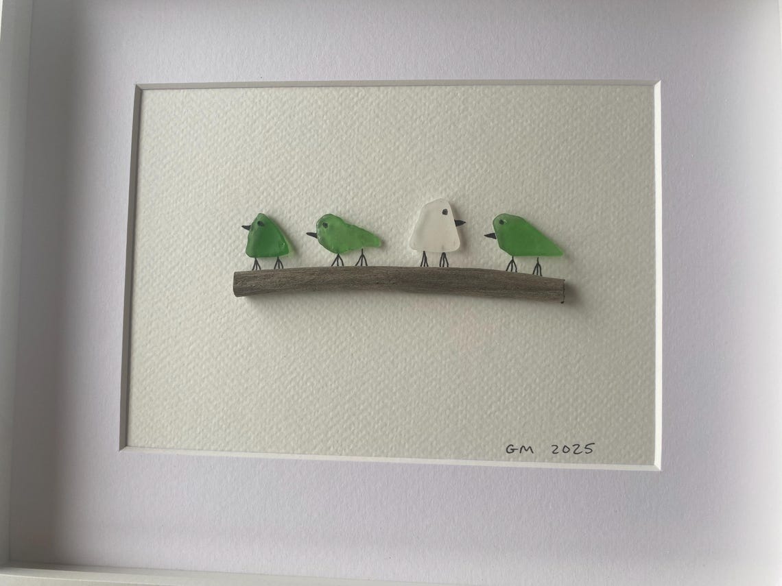 Sea Glass and Driftwood Art, Birds on A Branch, Original, Beach Glass ...