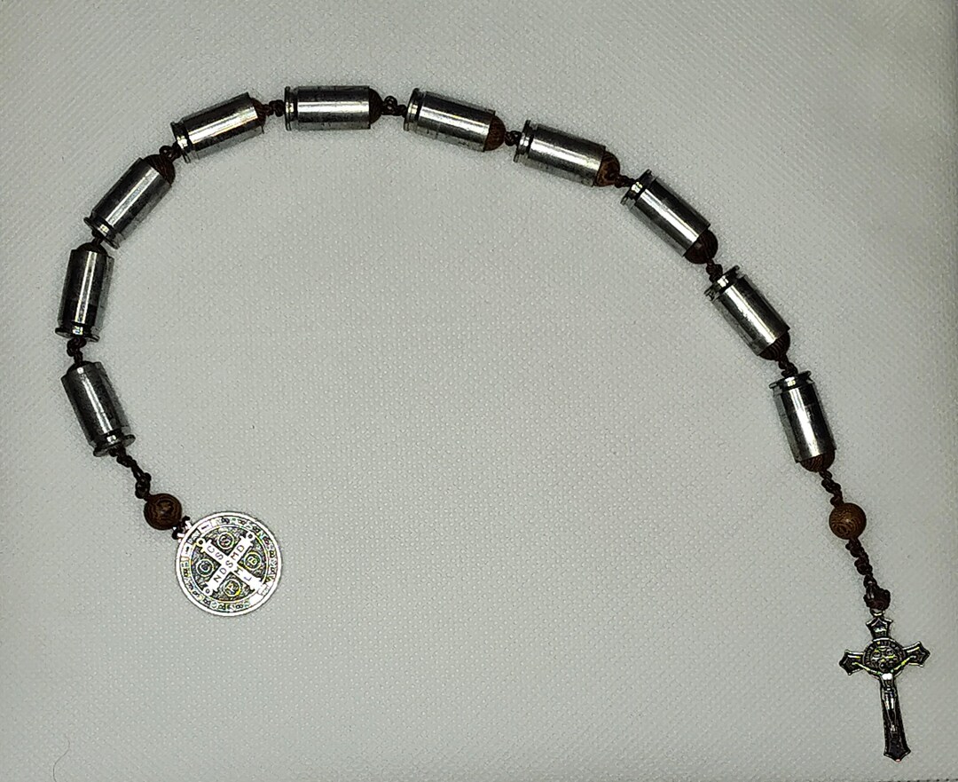 One Decade Steel Bullet Casing Saint Benedict Rosary - Etsy