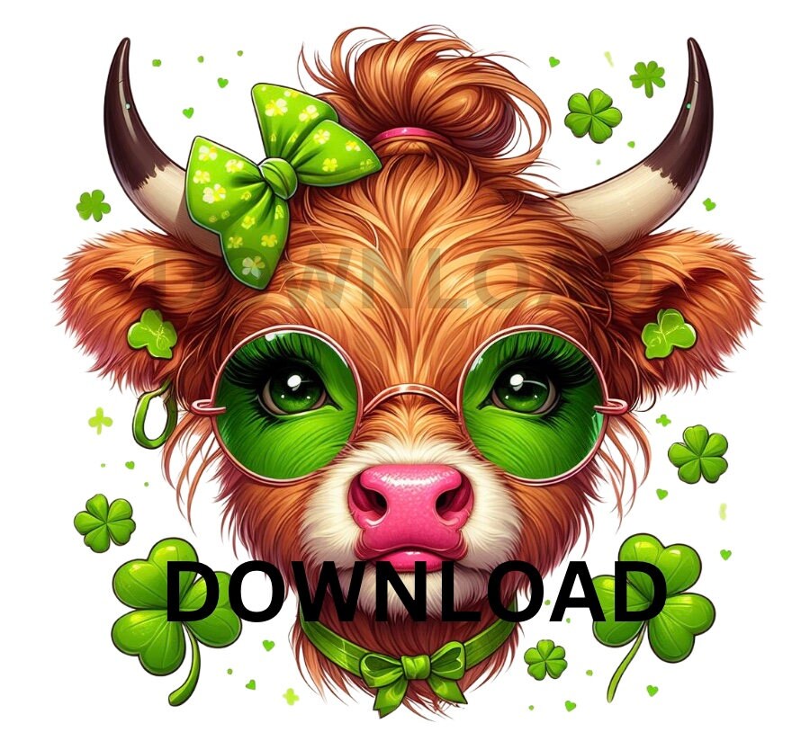 Highland Cow Love Png, Highland St. Patricks Day, Cow Shamrock Png ...