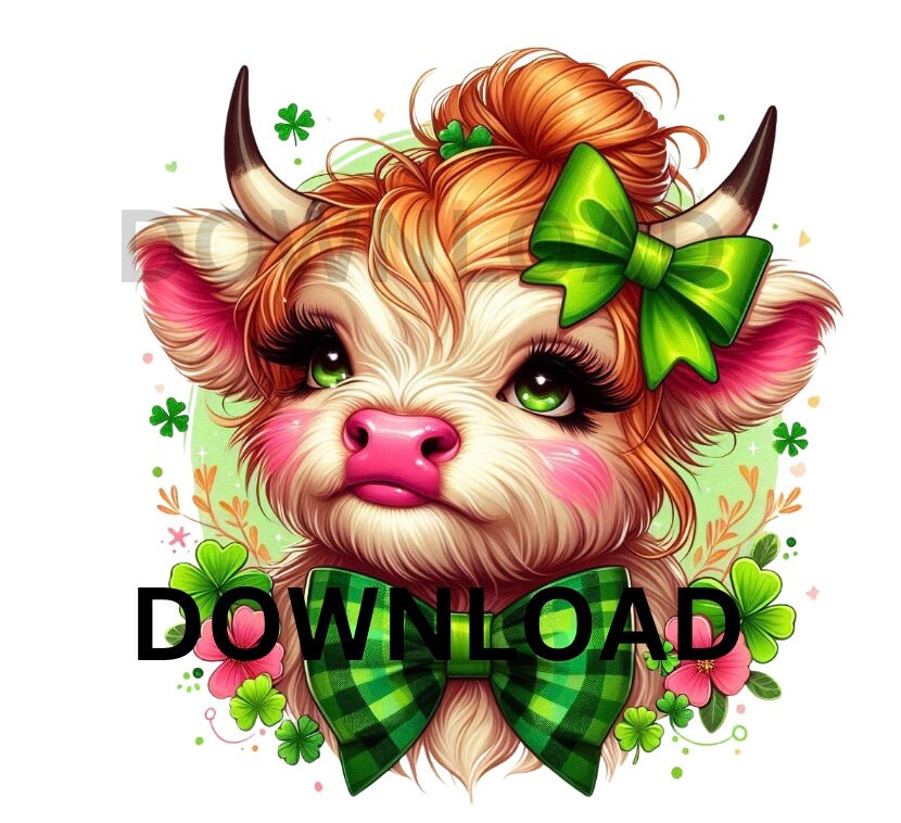 Highland Cow Love Png, Highland St. Patricks Day, Cow Shamrock Png ...