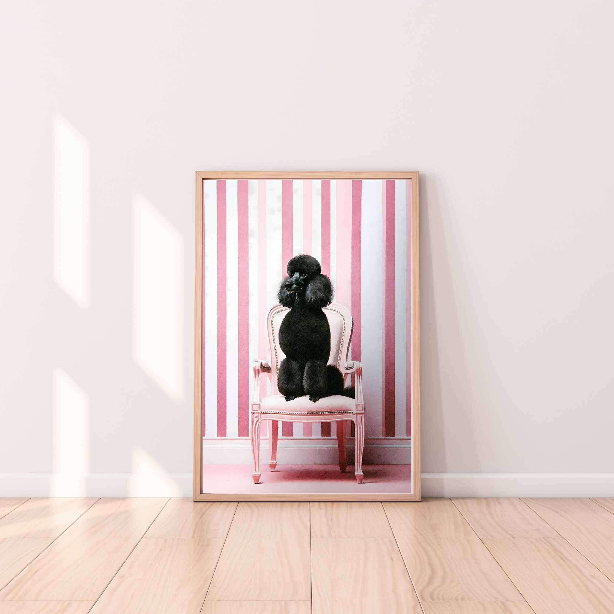 Preppy Black Poodle on Pink Stripes, Printable Digital File, 2x3 PNG ...