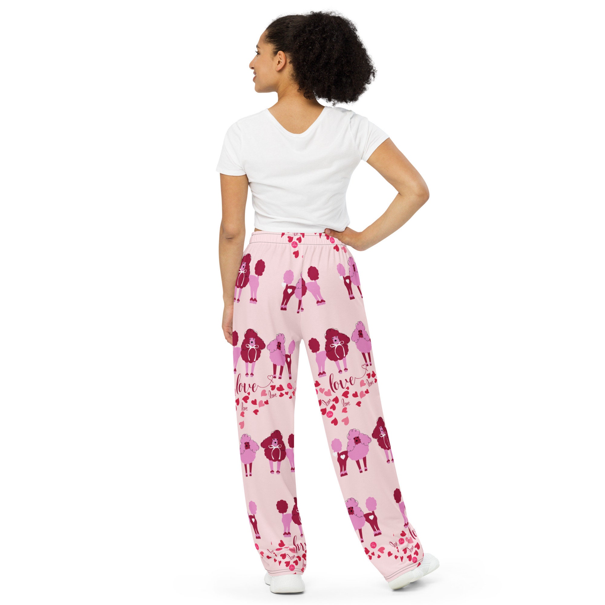Poodle Print Wide-leg PJ Pants Unisex, His and Hers Matching Relaxed ...