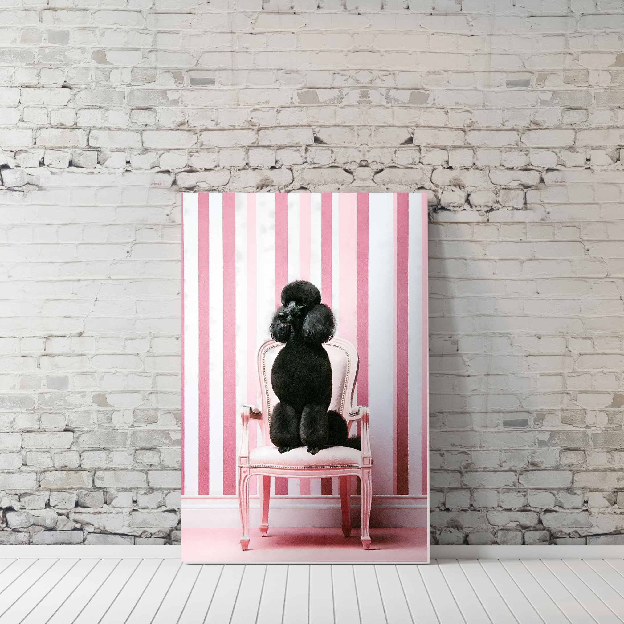 Preppy Black Poodle on Pink Stripes, Printable Digital File, 2x3 PNG ...