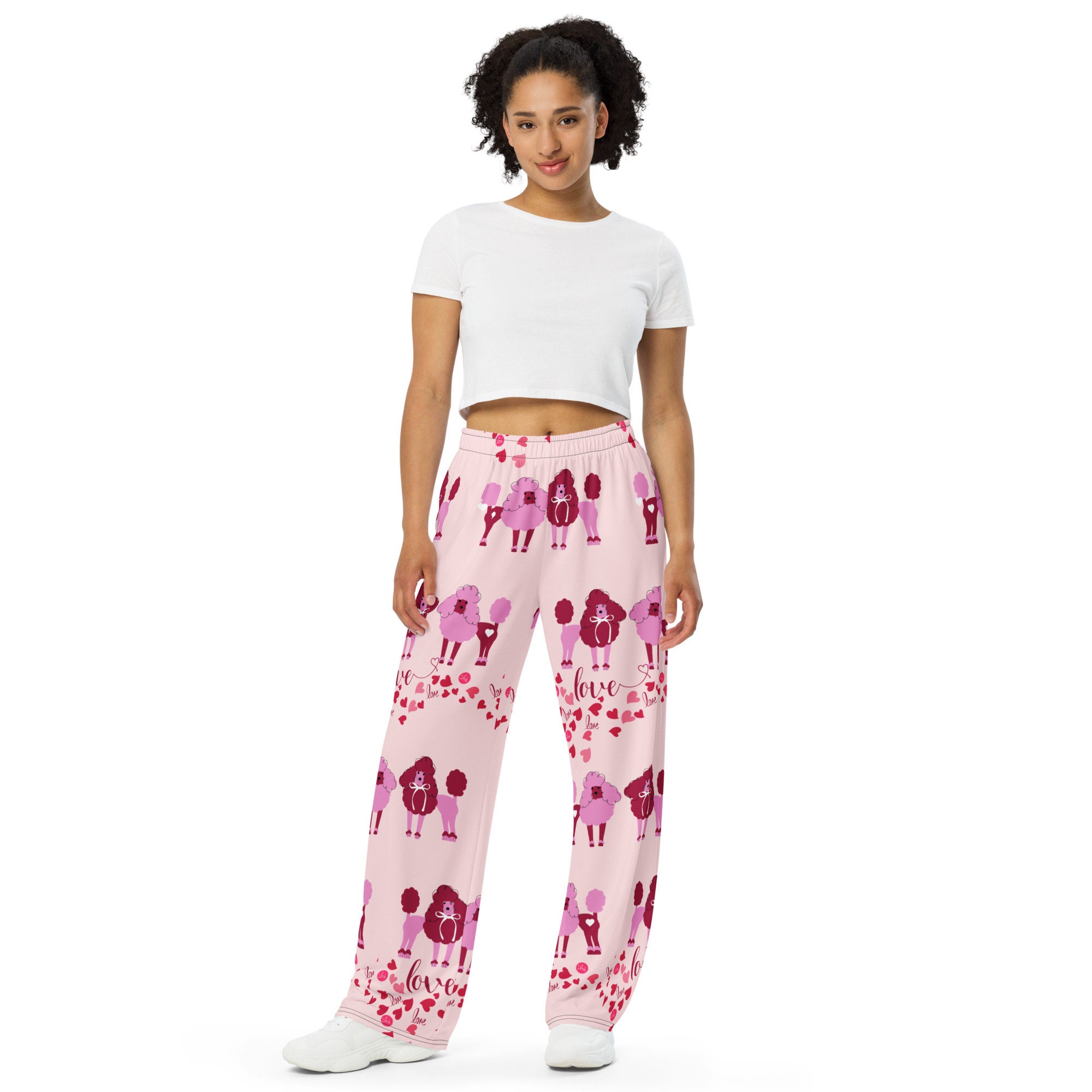 Poodle Print Wide-leg PJ Pants Unisex, His and Hers Matching Relaxed ...