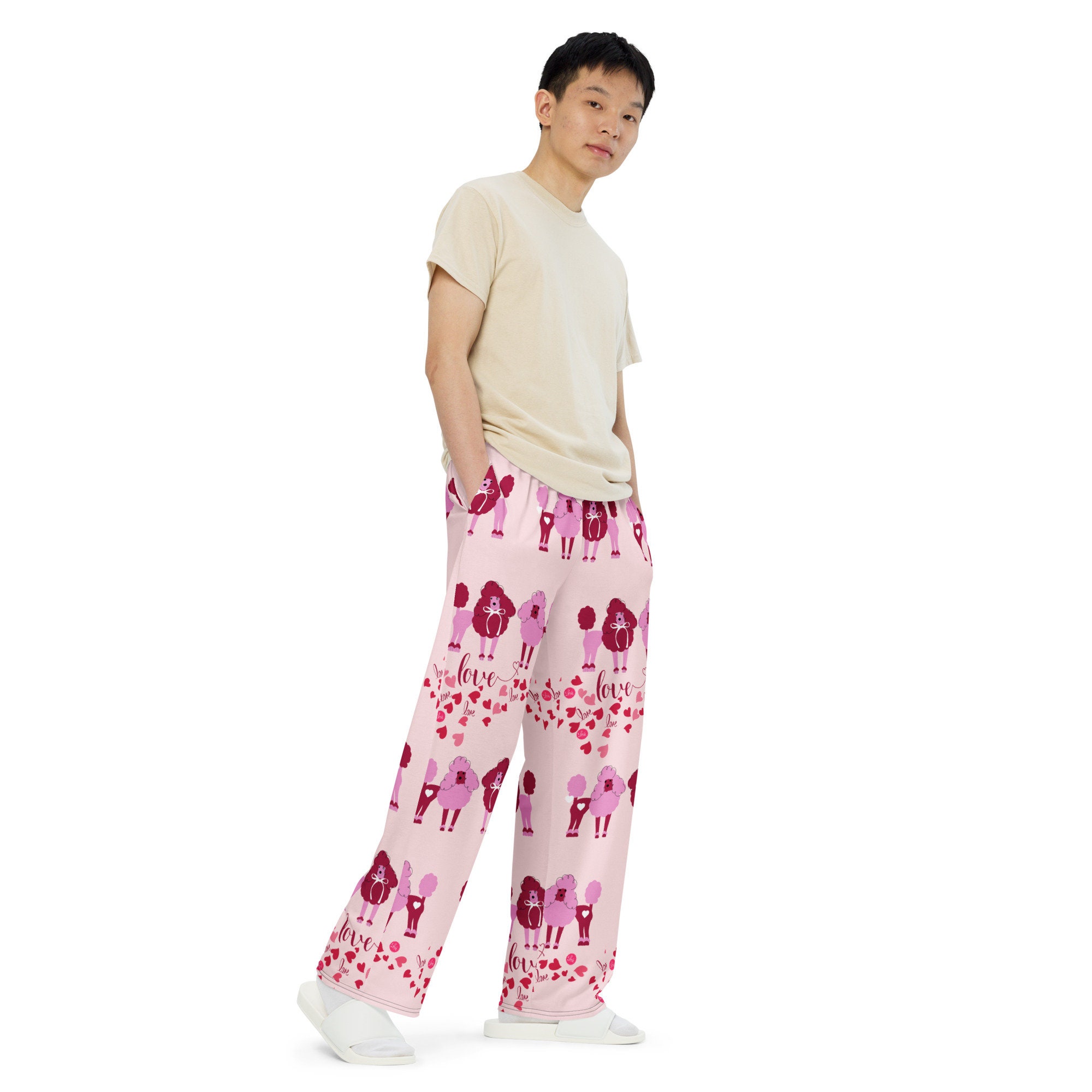 Poodle Print Wide-leg PJ Pants Unisex, His and Hers Matching With a ...