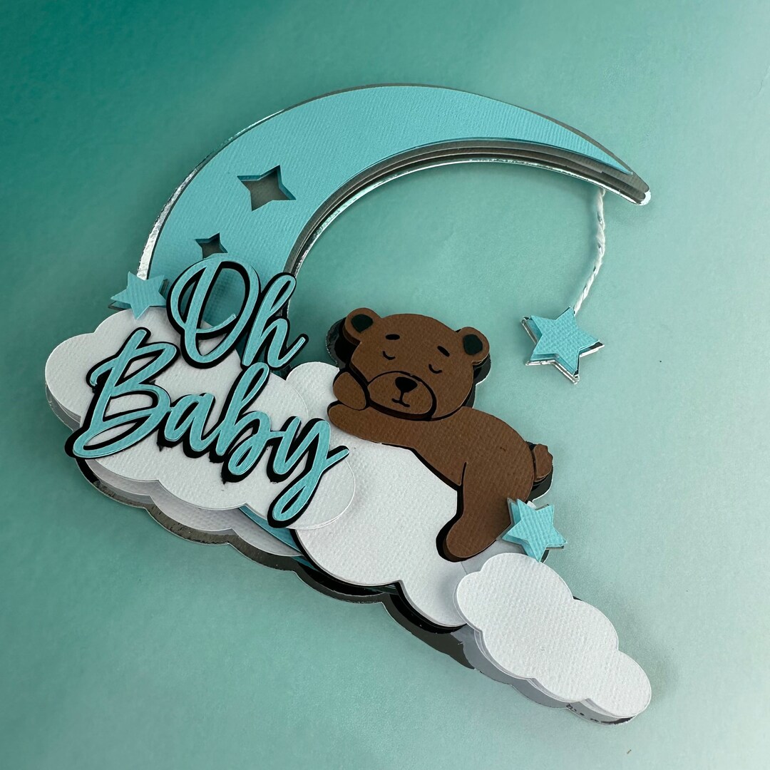 Oh Baby Bear Cake Topper, Baby Boy Shower Party, Moon and Star Baby Party Theme, Baby First ...