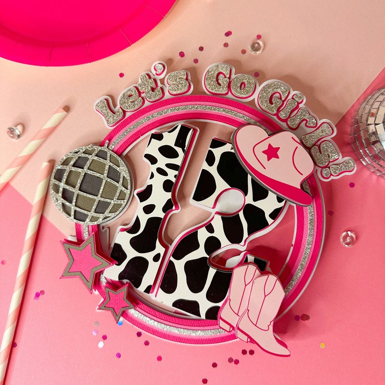Cowgirl Retro Cake Topper, Disco Retro Party Supplies, Western Pink ...