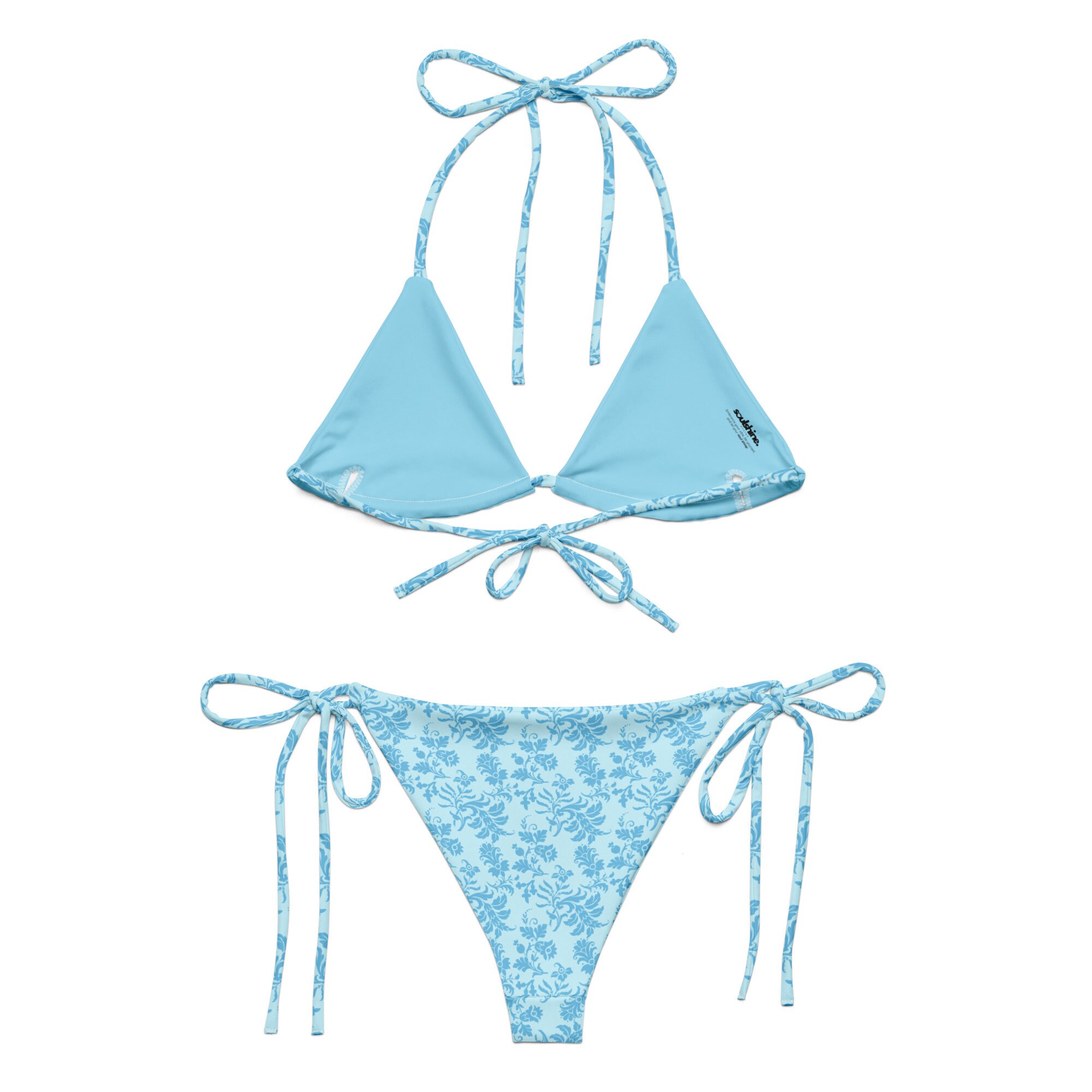 Boho Floral Bikini Light Blue Flower Print Classic String Bikini Set