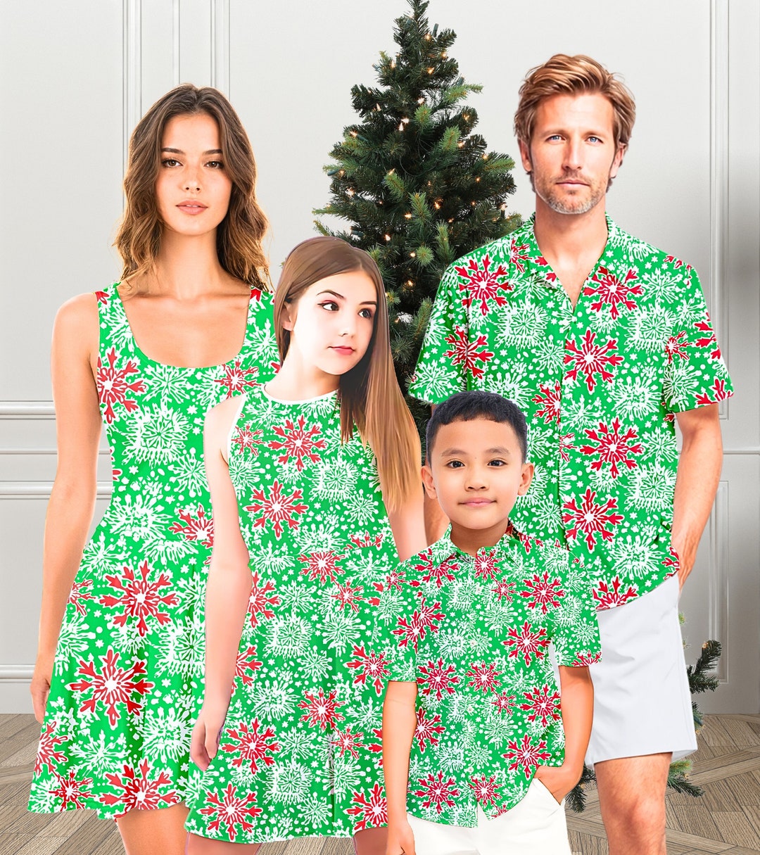 Family Matching Outfits for Christmas Party, Snowflake Print Holiday ...