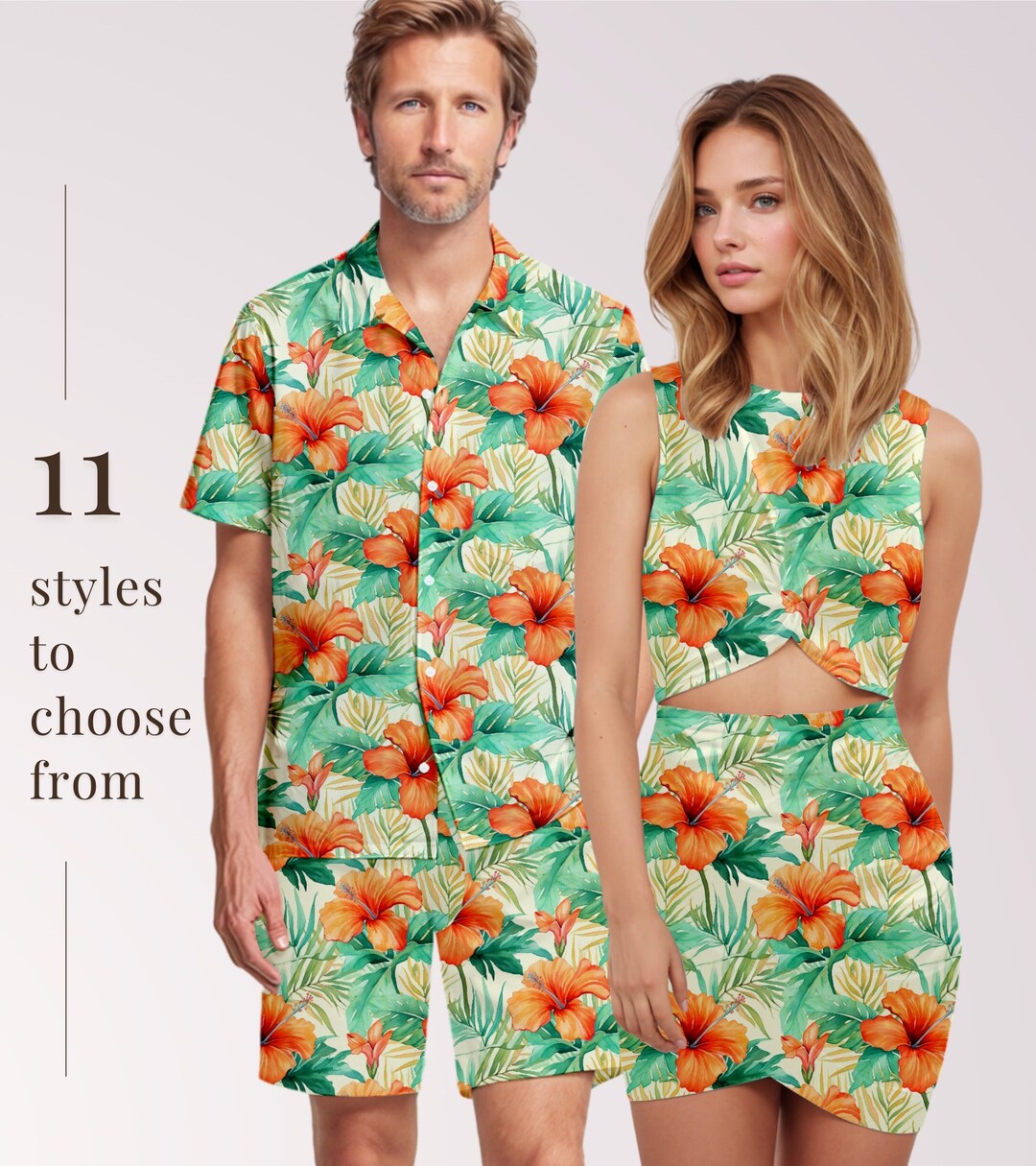 Couples Matching Outfits Hawaiian Tropical Print Clothes for Summer ...