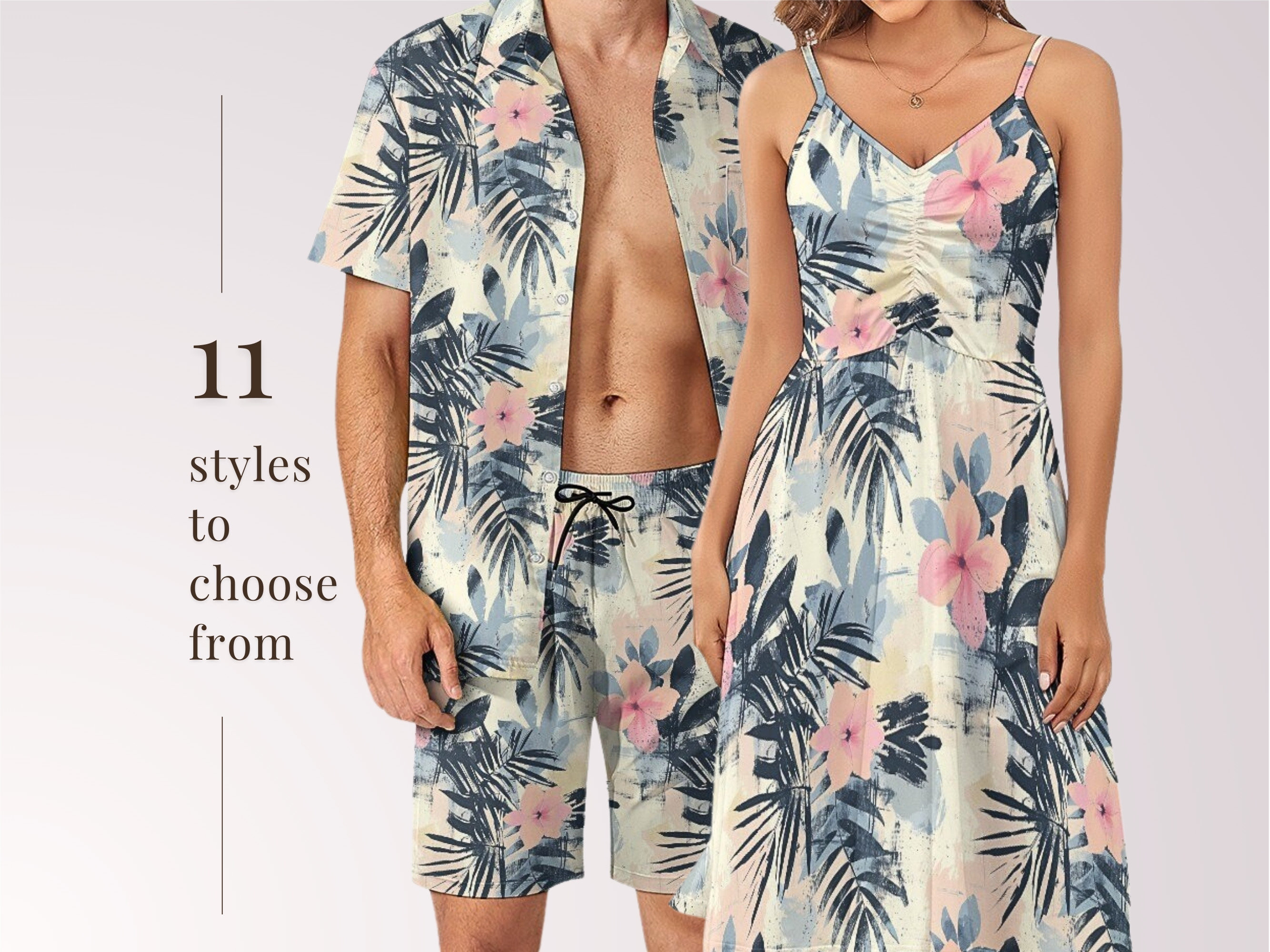 COUPLES MATCHING OUTFITS Hawaiian Hibiscus Print Tropical Mix & Match ...