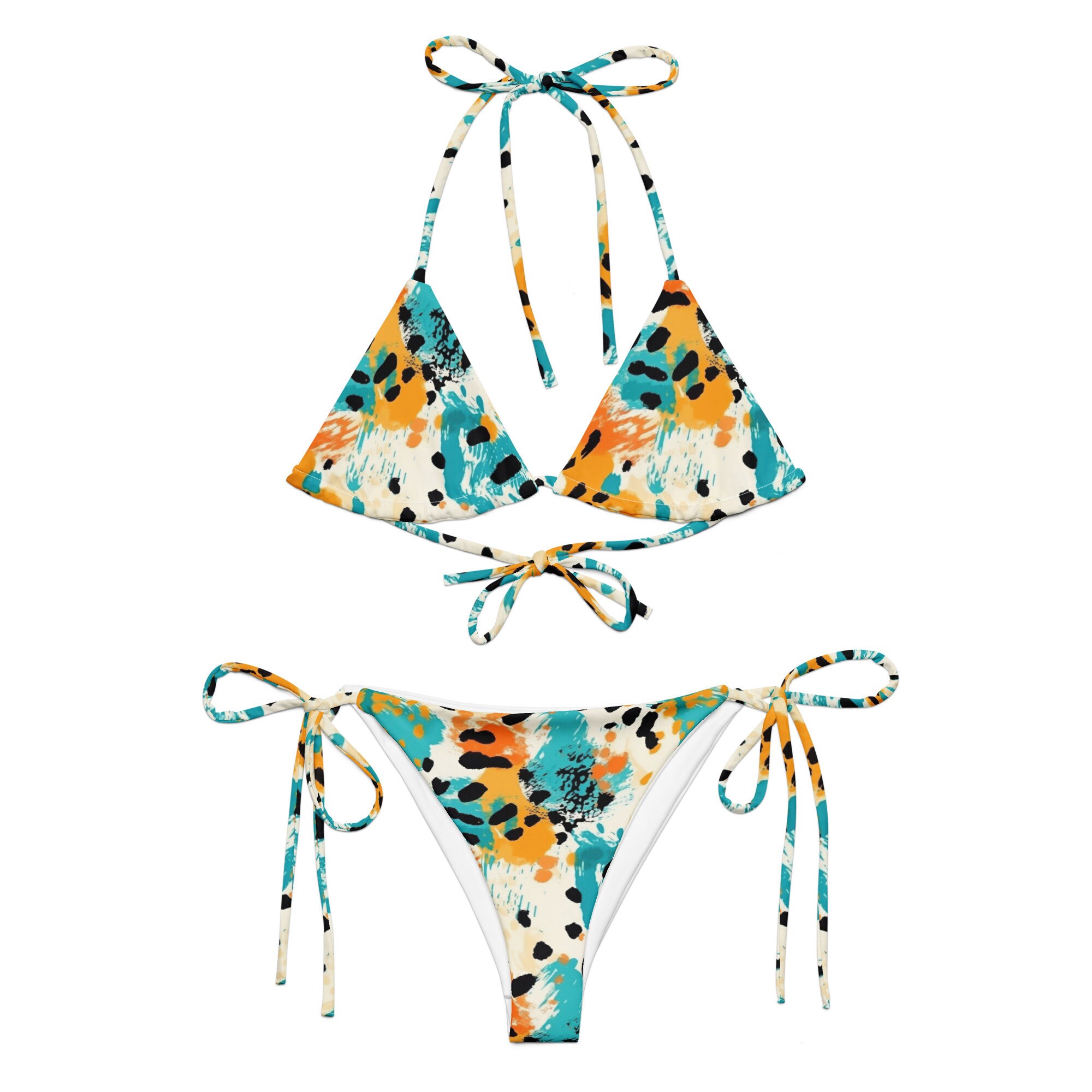 Animal Print Side Tie String Bikini Set Teal & Gold Womens Minimal ...