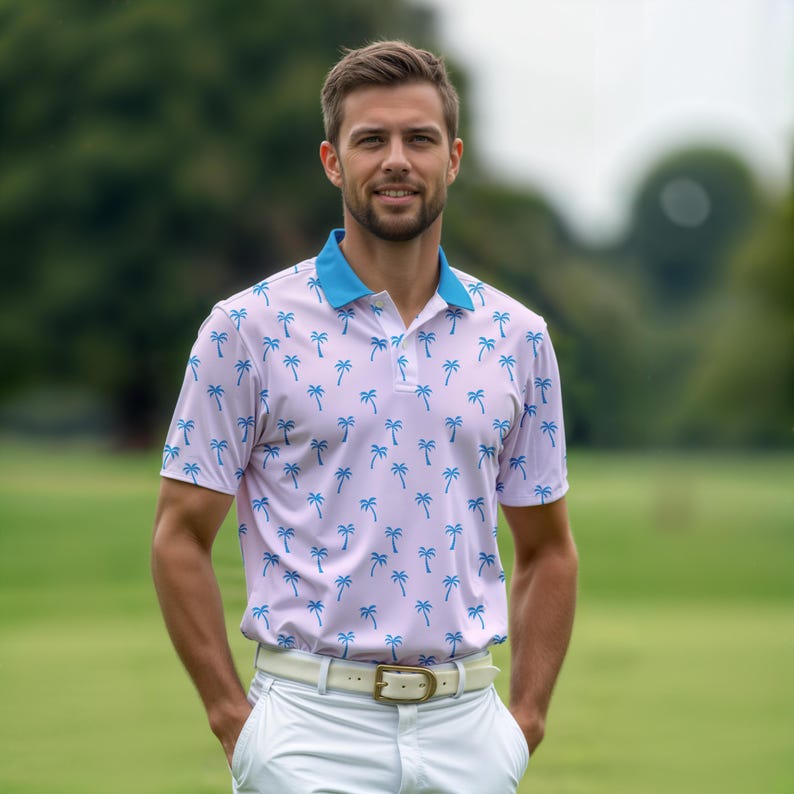 Matching Couples Golf Polo Shirts: Tropical Palm Print, UV Protection ...