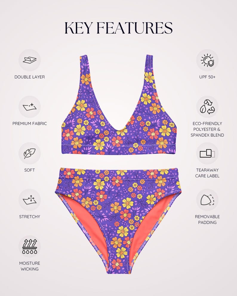 Purple Floral String Bikini: UV Protection Swimsuit, Cute 2 Piece ...