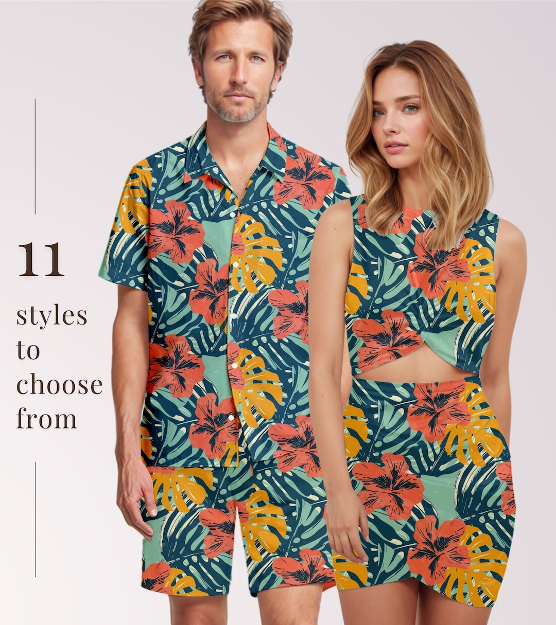 COUPLES MATCHING OUTFITS Green Hawaiian Tropical Floral Mix & Match ...