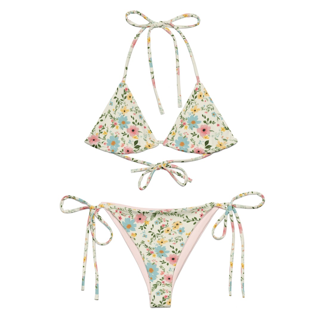 Boho Floral Bikini Cute Colorful Flower Print Classic String Bikini Set