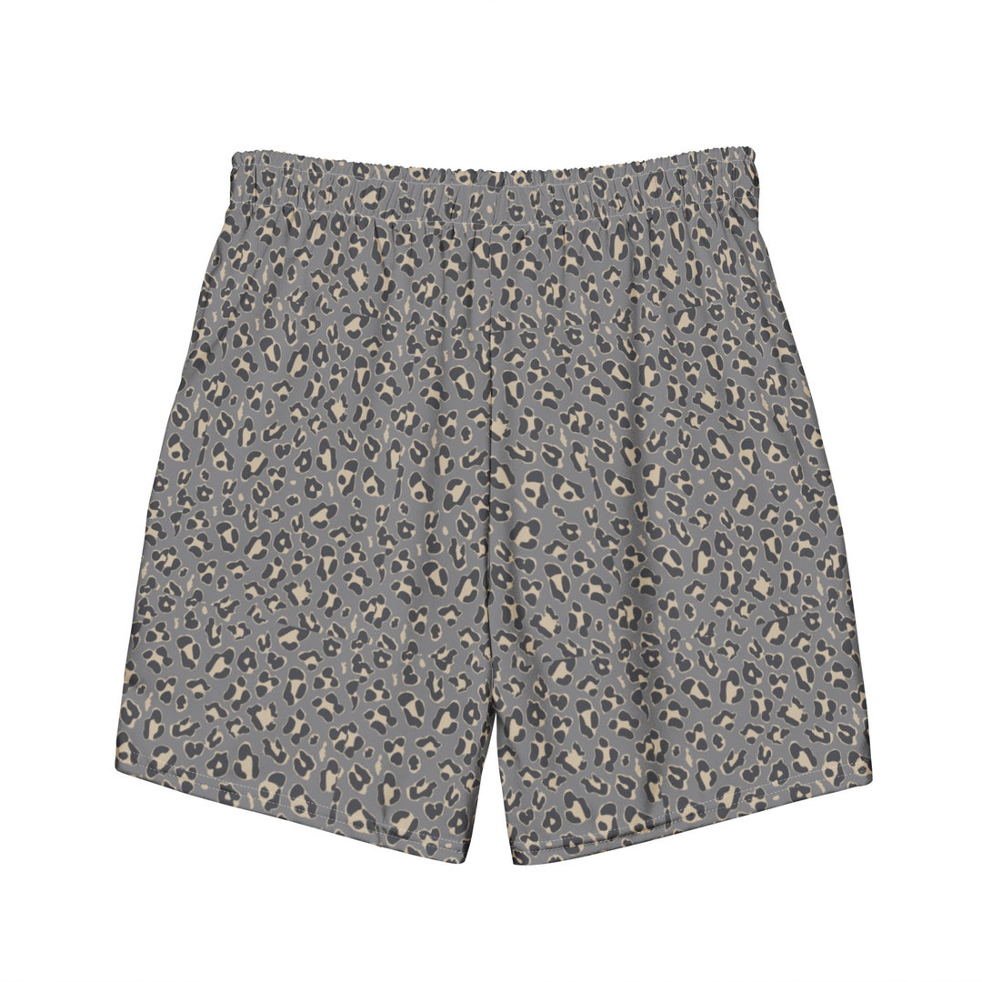 LEOPARD SWIM TRUNKS Gray Animal Print Mens Lined Swim Trunks With ...
