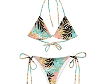 Animal Print Side Tie String Bikini Set Teal & Gold Womens Minimal ...