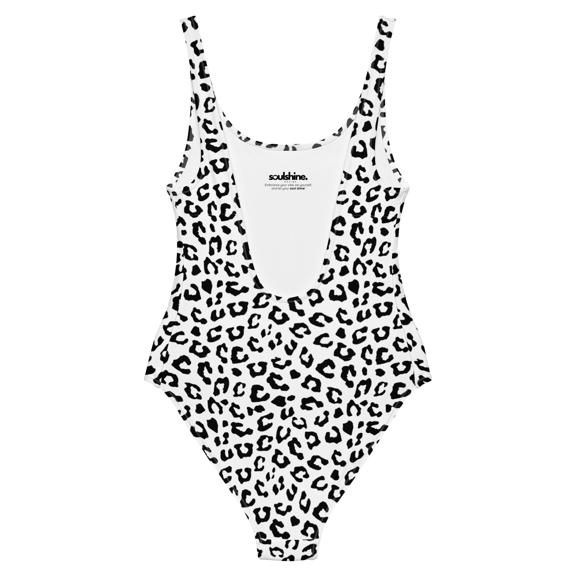 ONE PIECE SWIMSUIT Black White Animal Print Leopard Women Bathing Suit ...