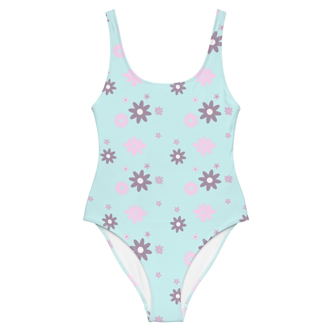 ONE PIECE SWIMSUIT Pastel Floral Print Womens Bathing Suit With Sun ...