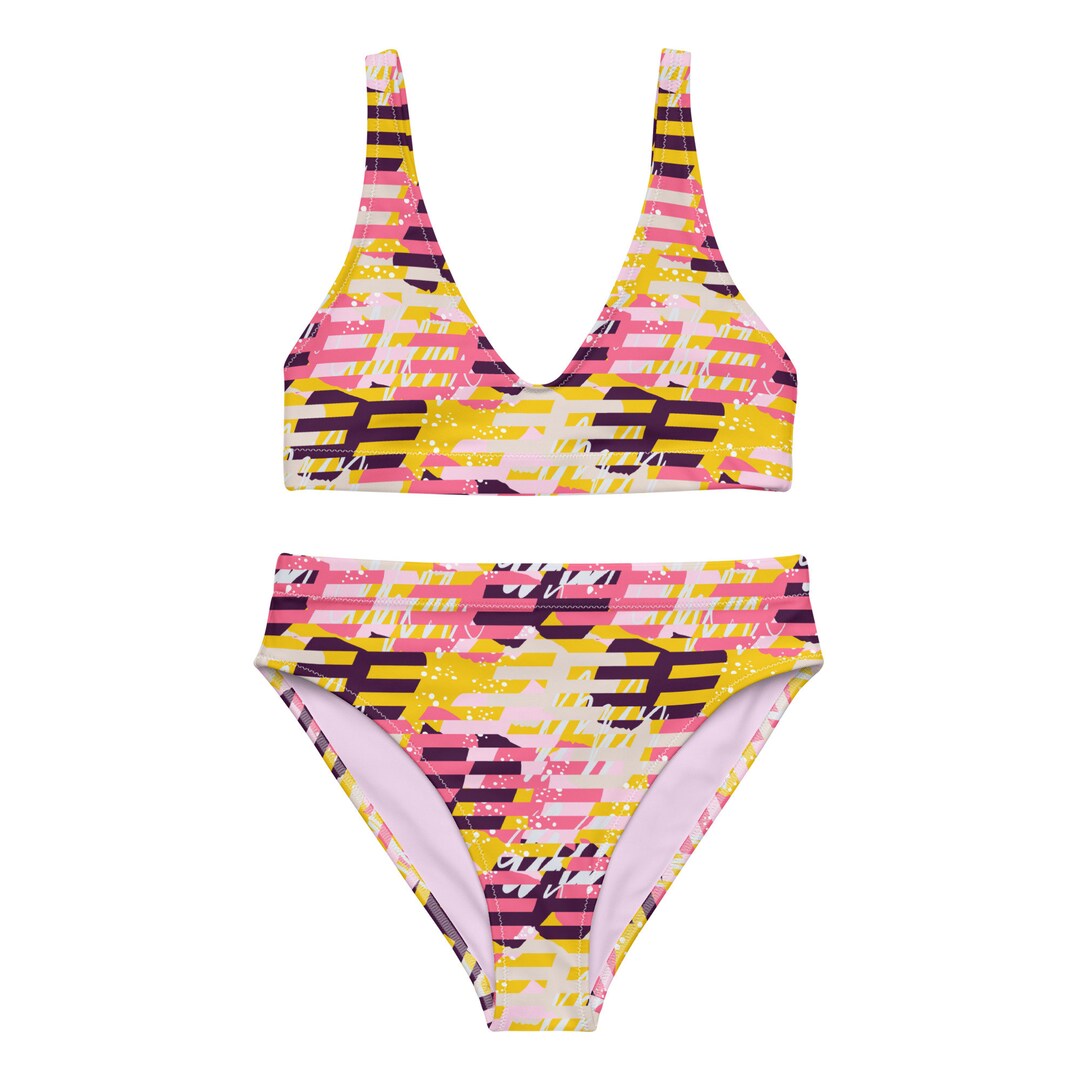 Abstract Print Bikini Colorful High Waist Bikini Set Womens Medium