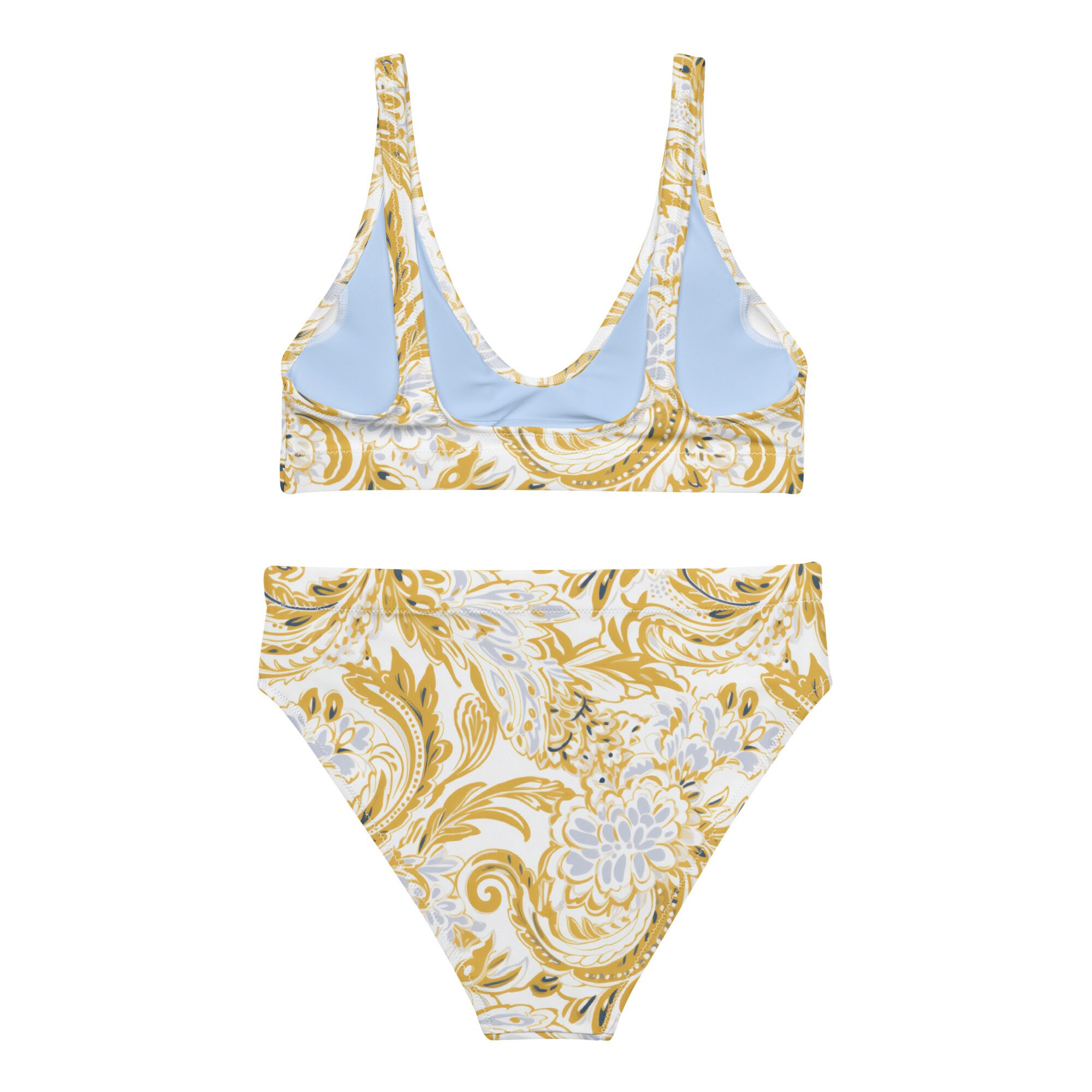 Paisley Print High Waisted Two Piece Bikini Set Gold & Periwinkle Sexy ...