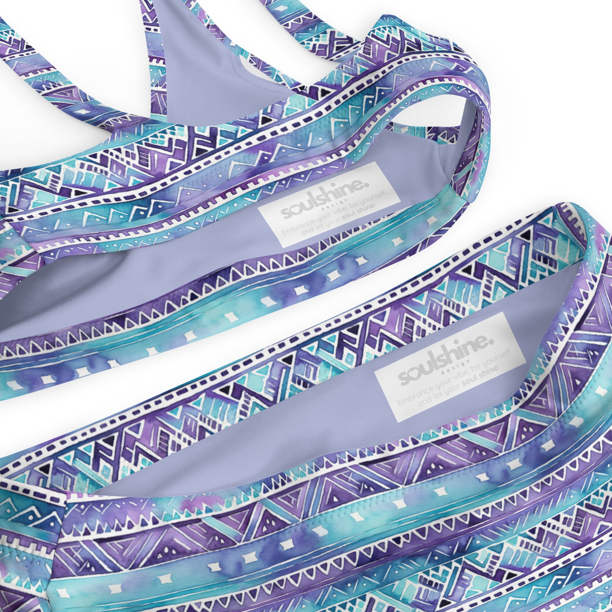 Boho Tribal Print High Waisted Two Piece Bikini Set Blue Womens Minimal ...