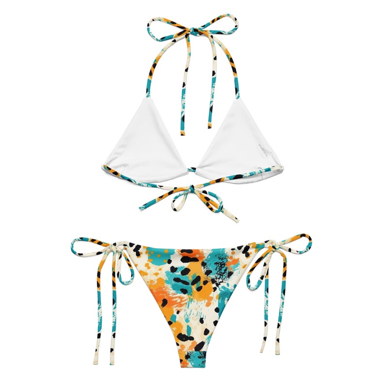 Animal Print Side Tie String Bikini Set Teal & Gold Womens Minimal ...