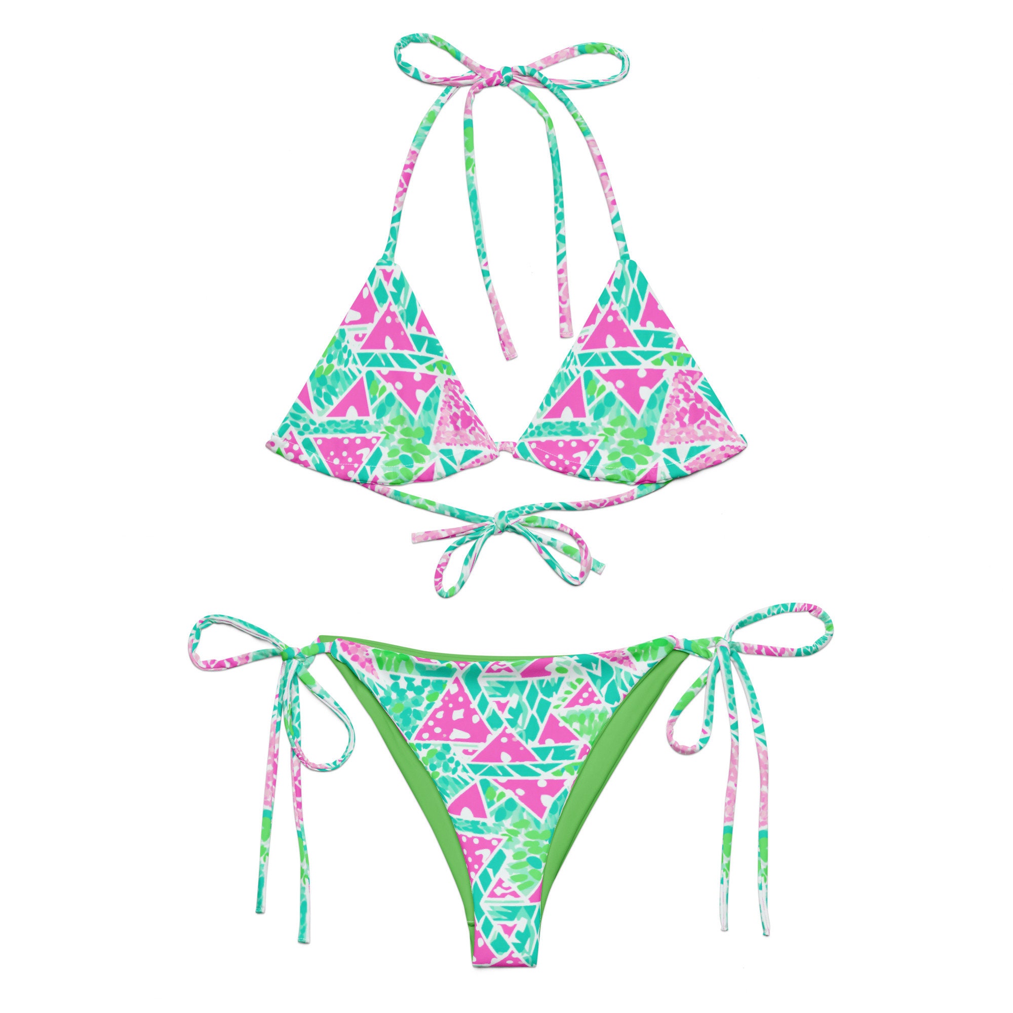Colorful Triangle Pattern Side Tie String Bikini Set Womens Minimal