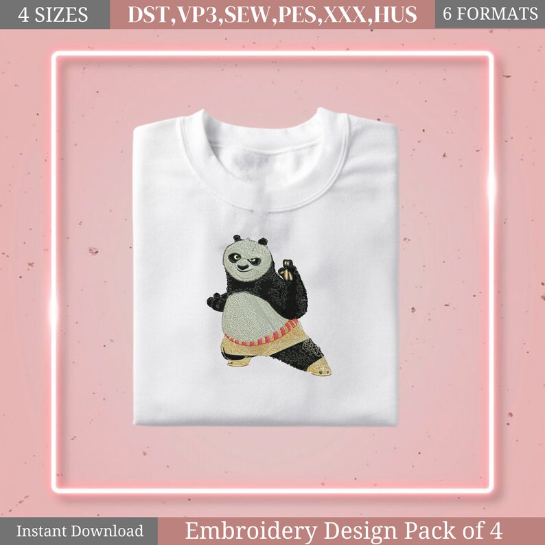 Kung Fu Panda Embroidery Design Cute Panda Machine Embroidery Hugging ...
