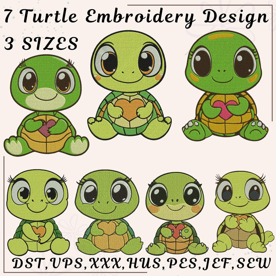 Turtle Embroidery Design, Sea Turtle Embroidery, Turtles and Flowers ...