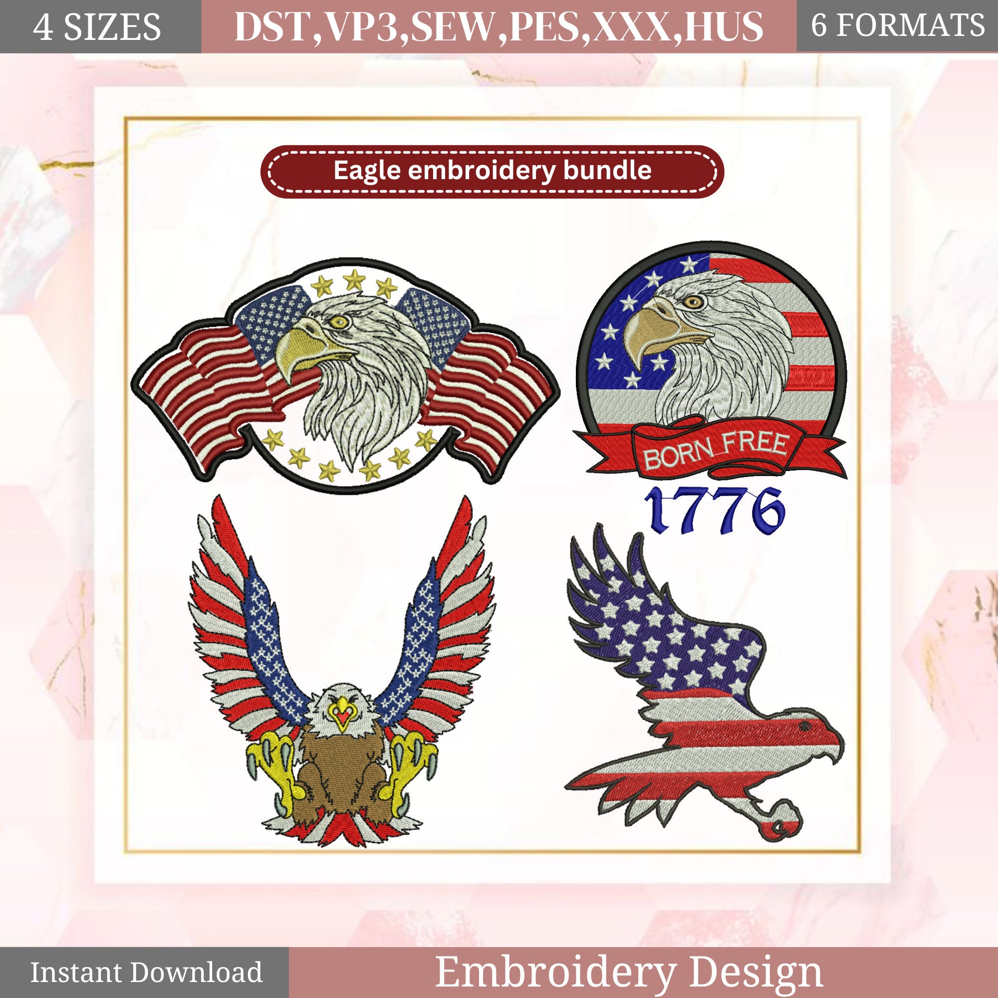 Eagle Embroidery Design, Bald Eagle Machine Embroidery Design, Military ...