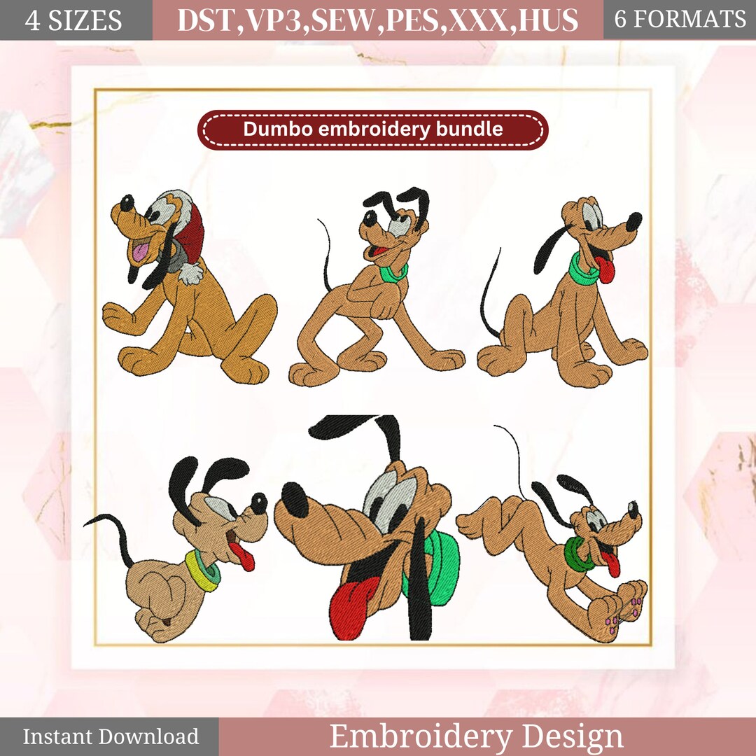 Pluto Embroidery Design, Dog Embroidery, Mickey Mouse Embroidery, Mouse Embroidery, Machine ...