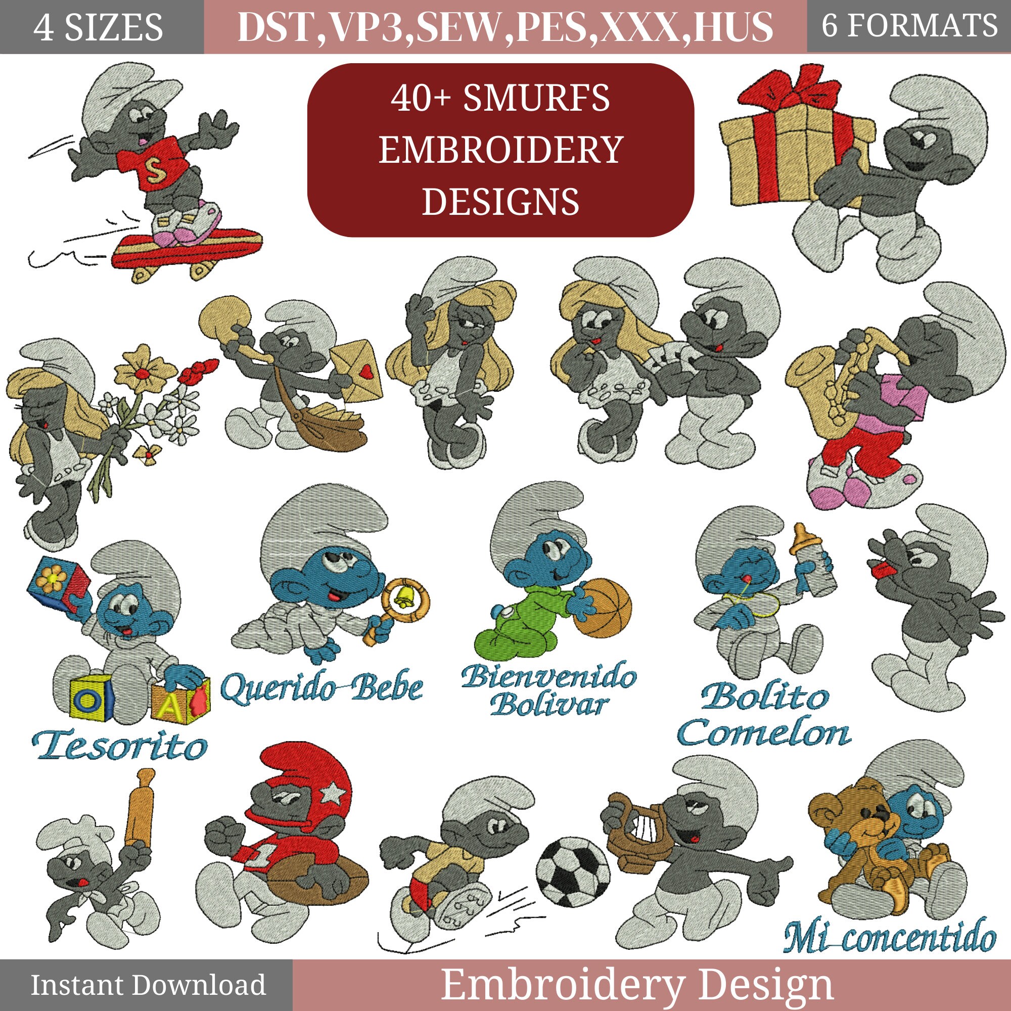 Smurf Embroidery Designs, Smurf Embroidery Pattern, Smurf Embroidery ...