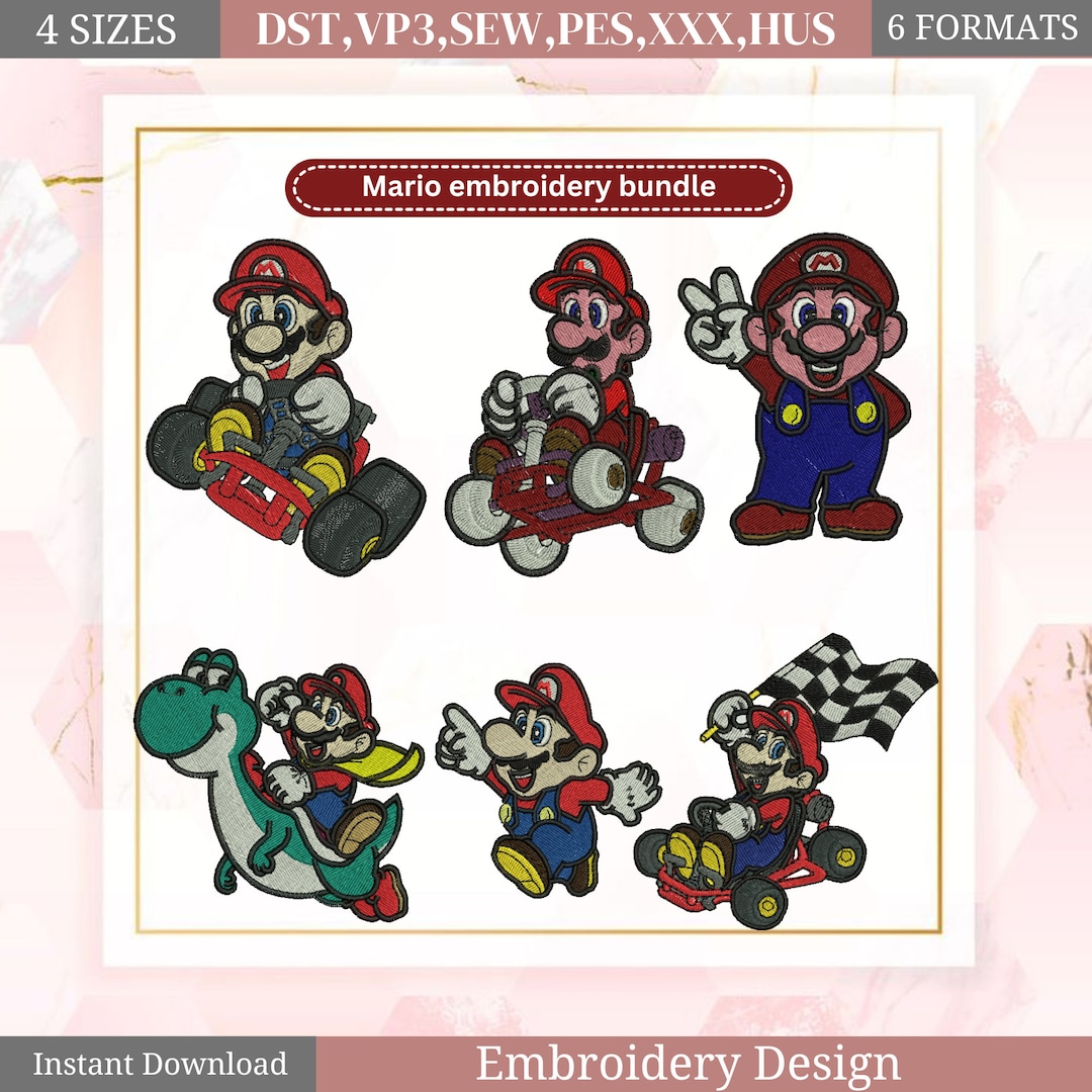 Mario Embroidery Design, Super Mario Embroidery, Mario Kart Embroidery ...