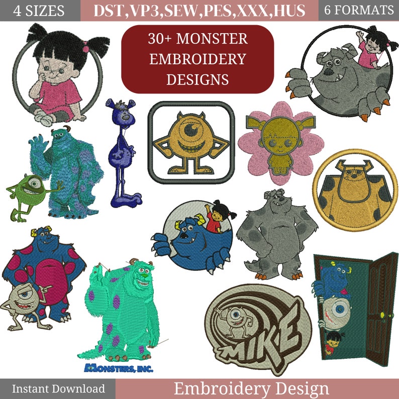 Monster Embroidery Designs, Halloween Embroidery, Monster Embroidery ...