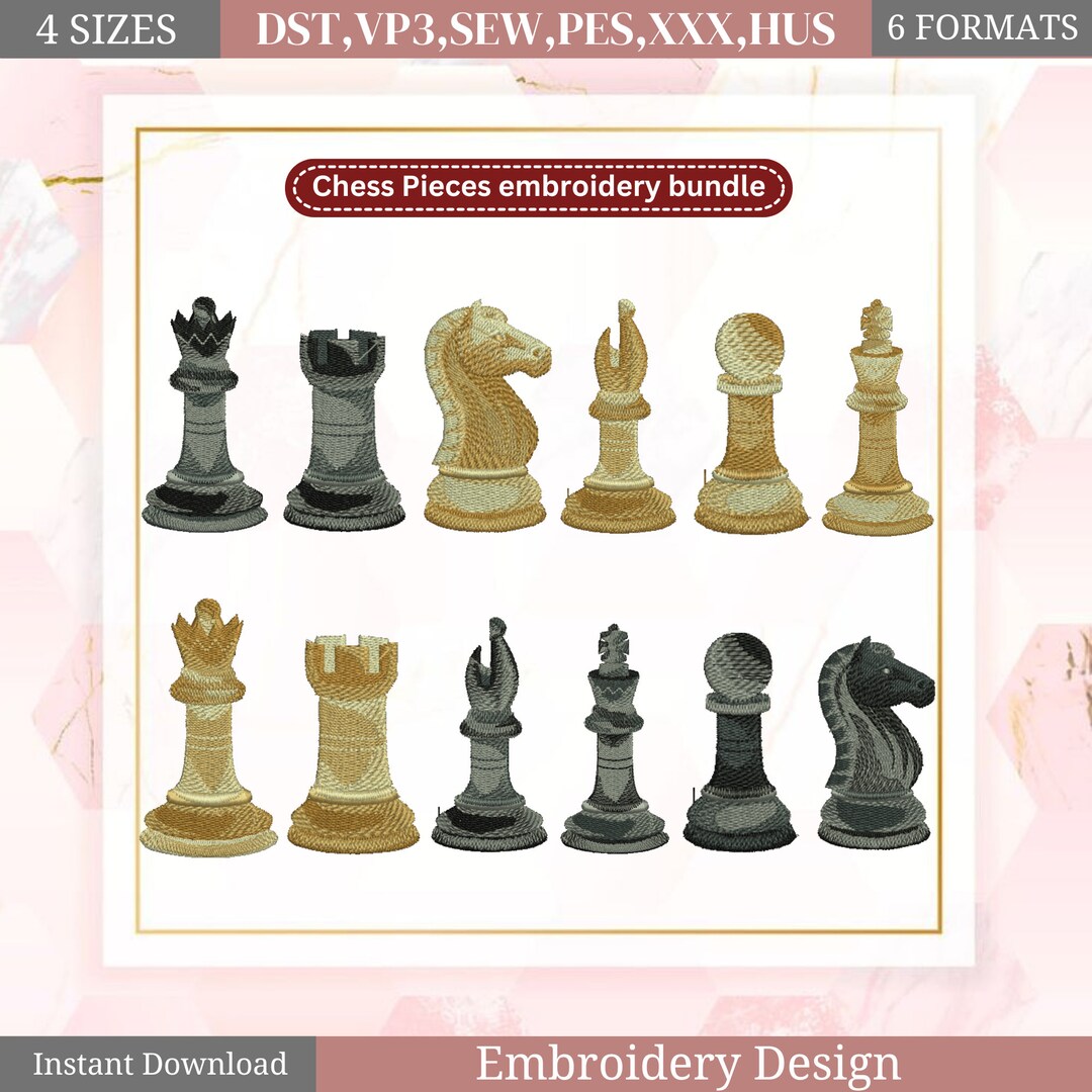 Chess Embroidery Design, Chess Pieces, Chess Silhouette, Chess Mini ...