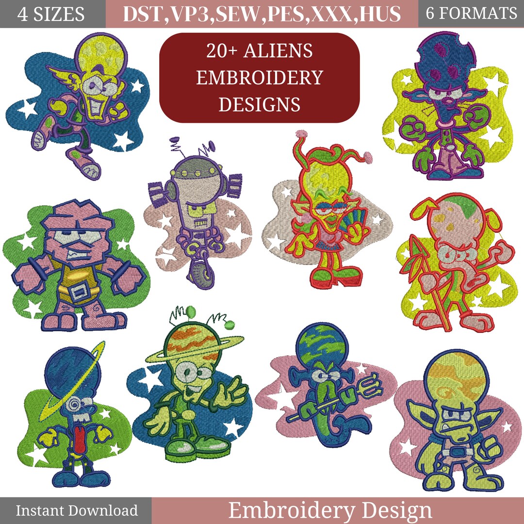 Alien Embroidery Design, Alien Face Embroidery, UFO Embroidery, Mini ...
