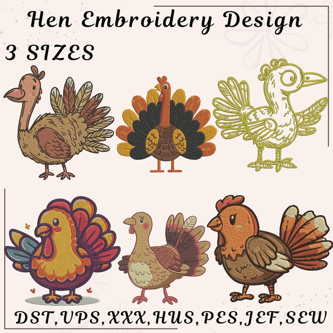 Hen Embroidery Design, Chicken Embroidery, French Hens Embroidery, Mini ...