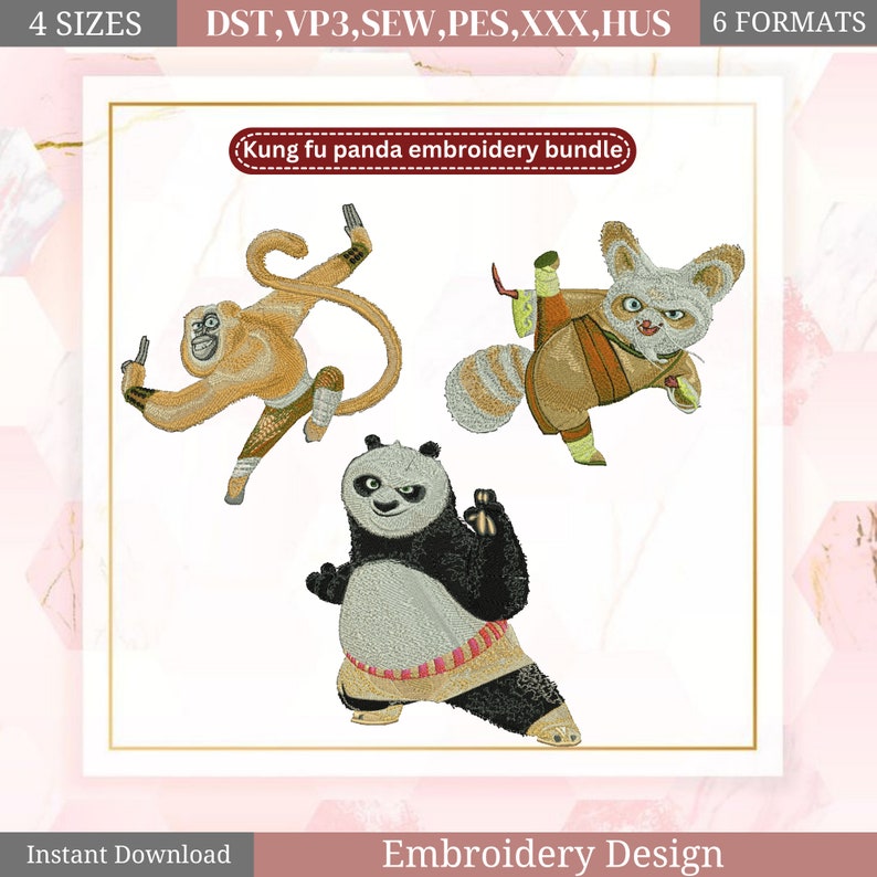 Kung Fu Panda Embroidery Design Cute Panda Machine Embroidery Hugging ...