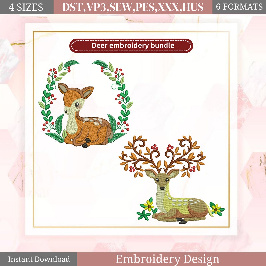 Deer Embroidery Design Deer Embroidery File Deer Antlers Deer Hunting ...