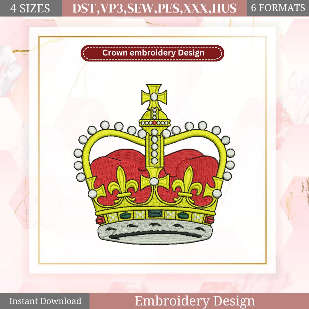 Crown Embroidery Design, Royal Crown Embroidery, Princess Crown ...