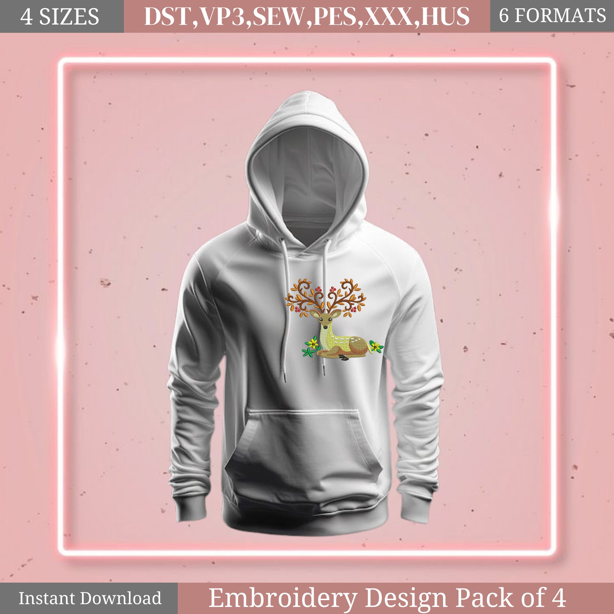 Deer Embroidery Design Deer Embroidery File Deer Antlers Deer Hunting ...