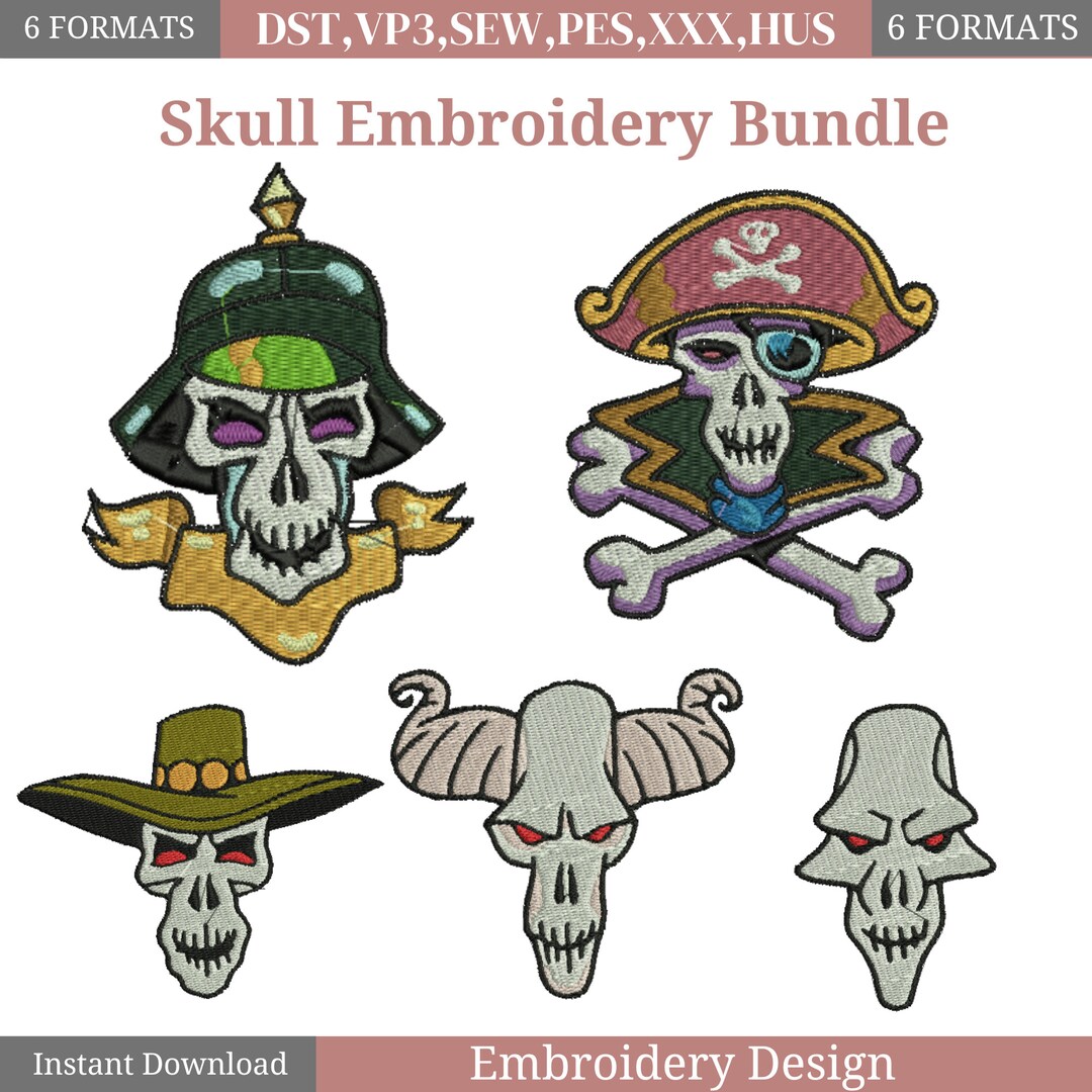 Skull Embroidery Design Head Skull Embroidery Skull and Cross Bones ...