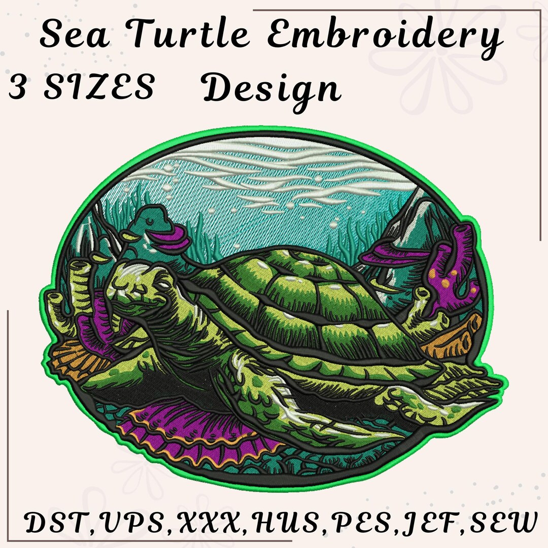 Turtle Embroidery Design, Sea Turtle Embroidery, Turtles and Flowers ...