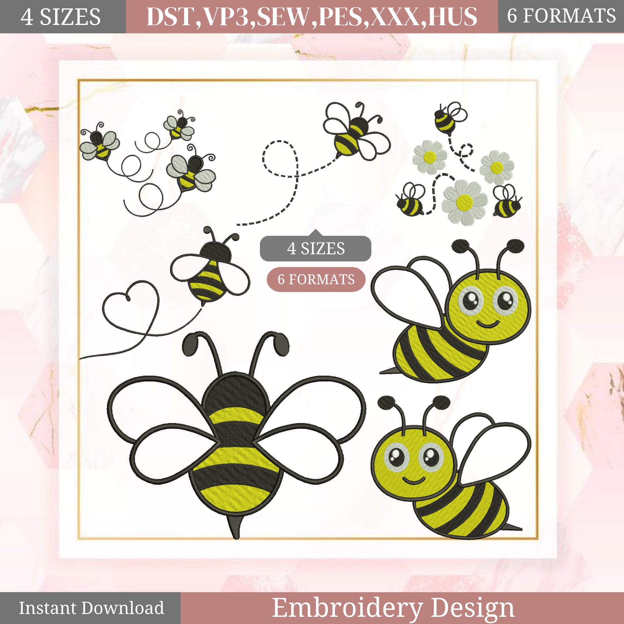 Bee Embroidery Design Large Bee Machine Embroidery File Bumble Bee ...